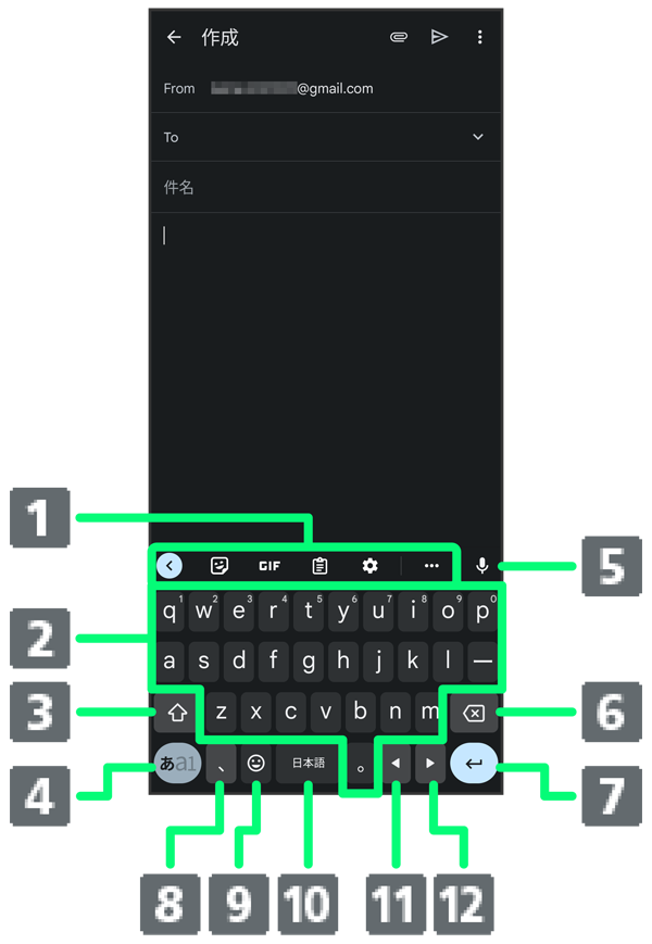 QWERTY画面の見かた | motorola razr 40s オンラインマニュアル（取扱説明書） | ソフトバンク